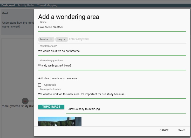 Add/edit Wondering Areas – Idea Thread Mapper